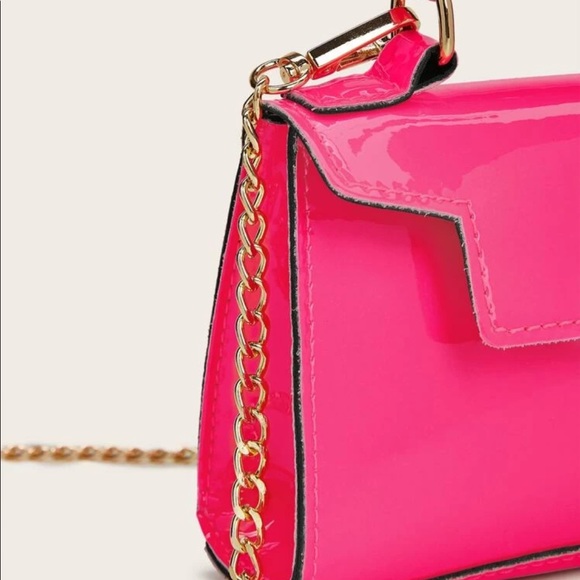 Bags | Neon Pink Metal Lock Chain Strap Satchel Bag | Poshmark